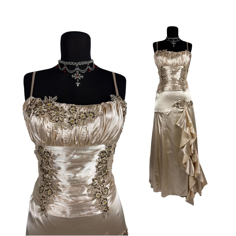 Vintage Y2K Champagne Satin Two Piece Set Bustier Skirt Fairycore ...