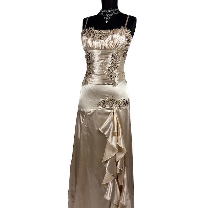 Vintage Y2K Champagne Satin Two Piece Set Bustier Skirt Fairycore ...