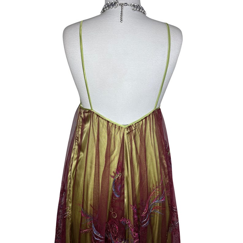 Vintage Y2K Lime Green Satin Gown With Embroidered Tulle Overlay ...