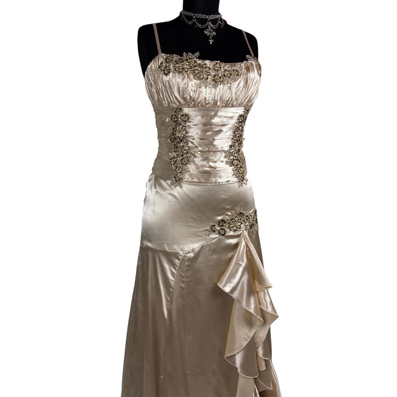 Vintage Y2K Champagne Satin Two Piece Set Bustier Skirt Fairycore ...