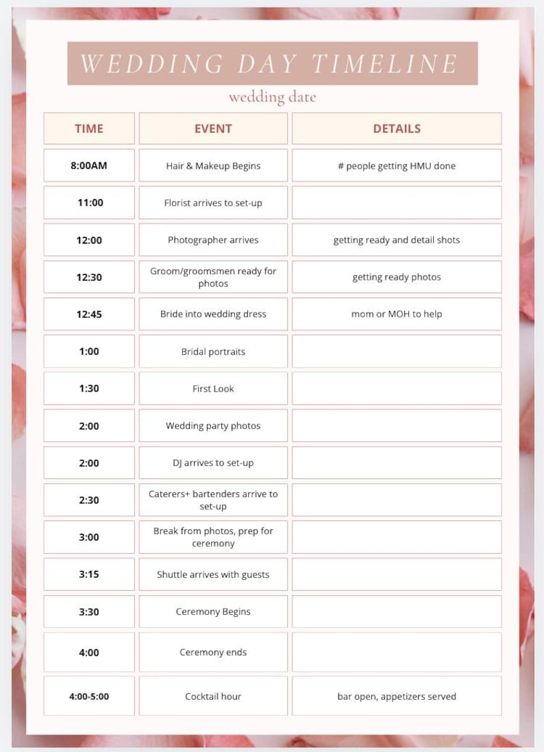 Editable Wedding Day Timeline Template in Canva | Created by an Actual ...