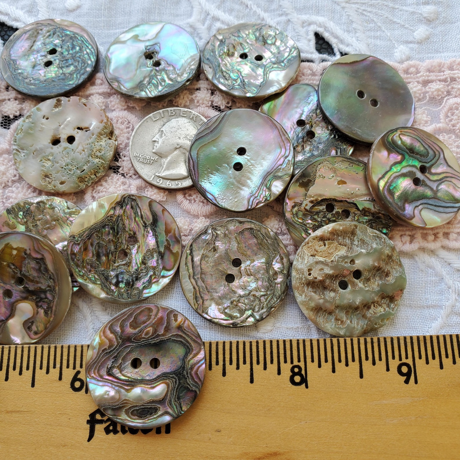 28MM Abalone Shell Buttons Natural 1 1/8 Inch 45L Pearly Rainbow MOP ...