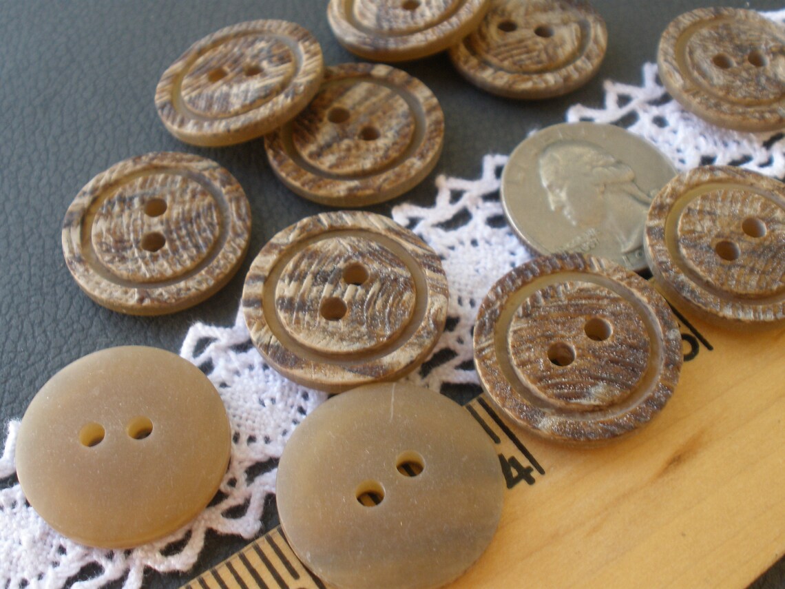 23MM Carved Textured Plastic Buttons Faux Wood Look 2 Hole Scrapbook ...