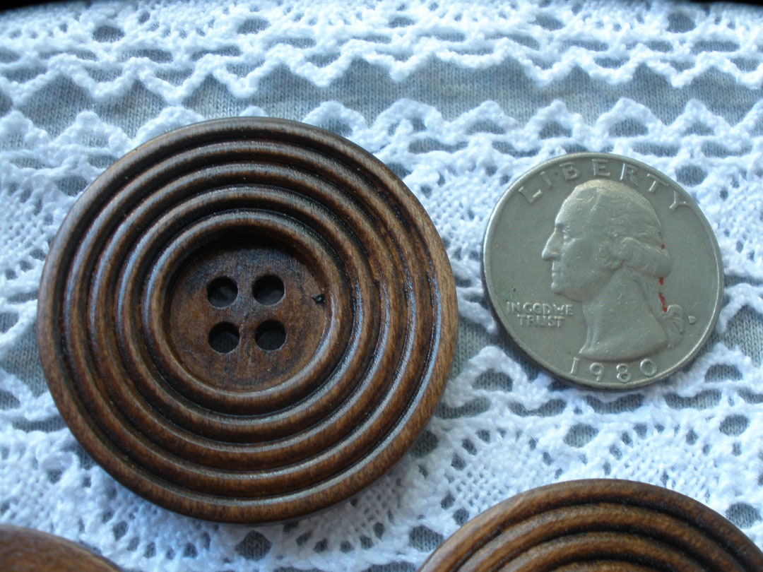 Carved Wood Coat Buttons Extra Large 38MM Medium Stain Wide Swirls Rim ...