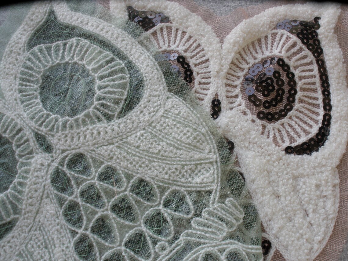 Textured Ivory & black sequin Owl applique embroidered on | Etsy