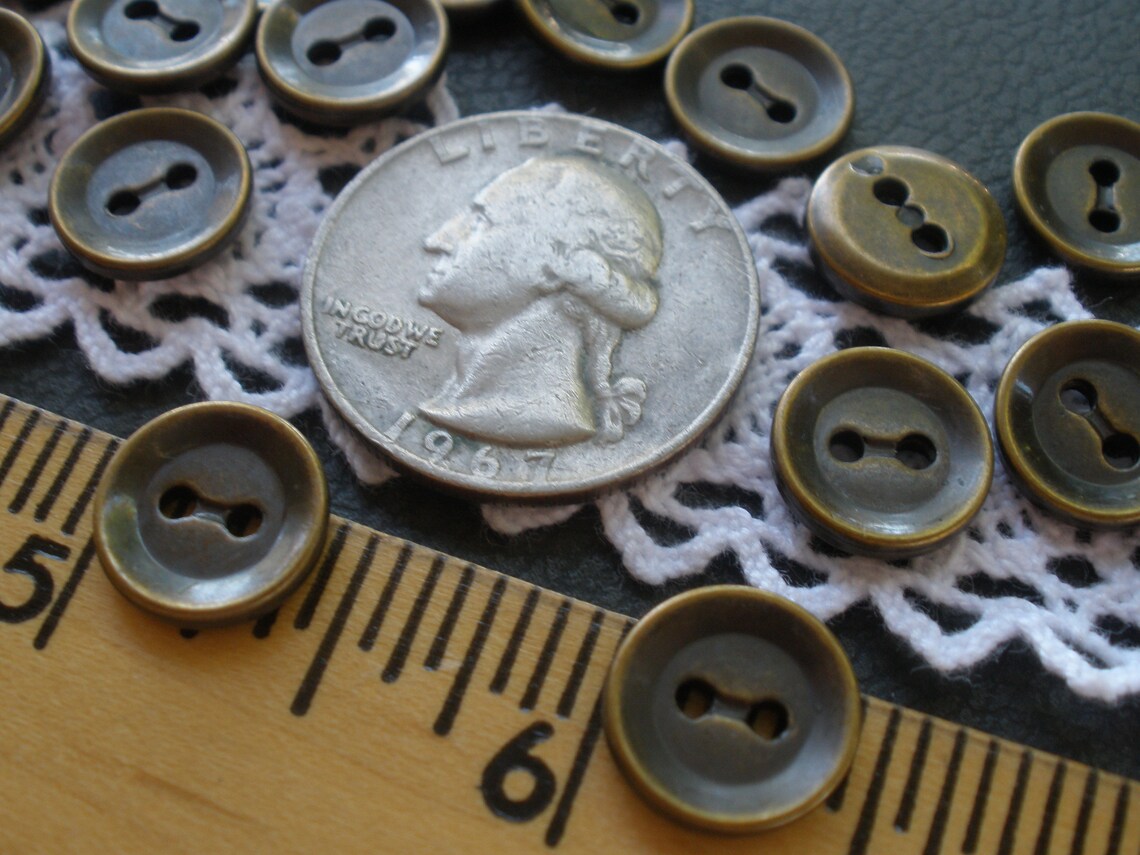11MM Antique Brass Tone Plastic Buttons 7/16" 18L 2 Hole Sew-on Classic ...
