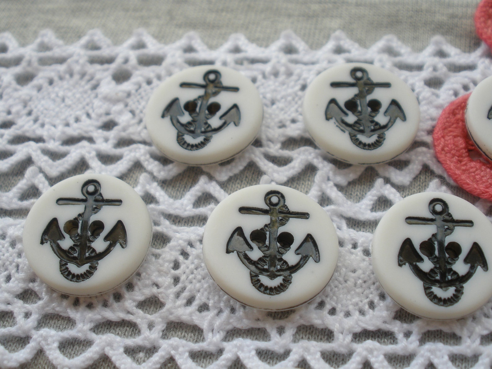 Cool Anchor & Rope Shirt Buttons Black on White 15mm 23L 2-hole Sew on ...
