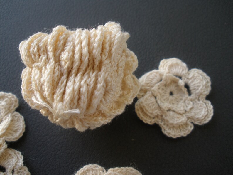Natural Color Cotton Crochet 2 Layer Flowers 35MM to 38MM Wide Handmade ...