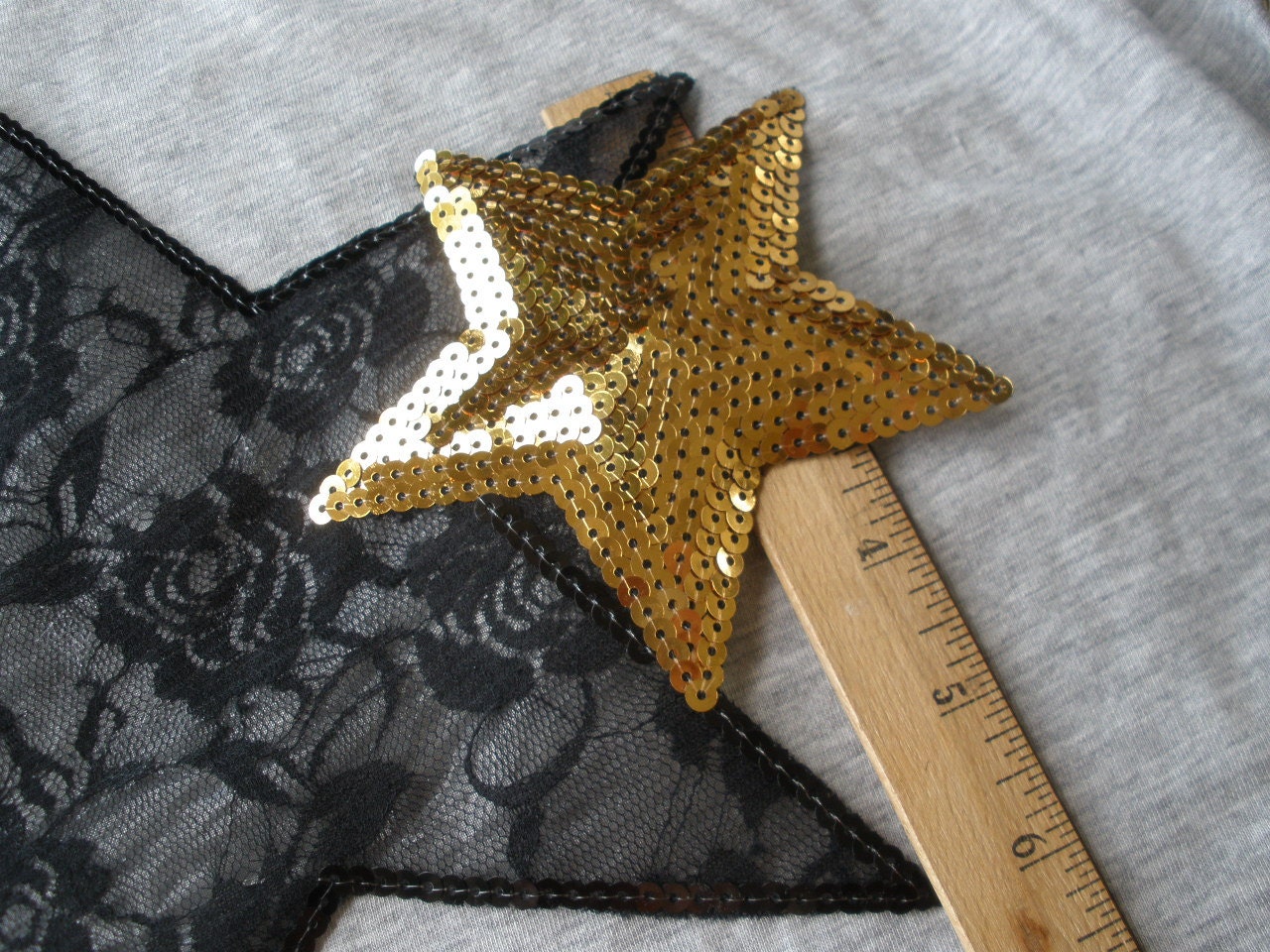 Lace & Sequin Star Applique Black silver gold stars sew on | Etsy