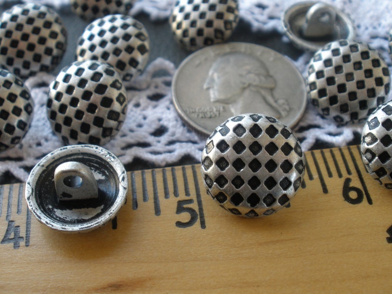 15MM Black & Matte Silver Checkerboard Pattern Metal Shank Buttons ...