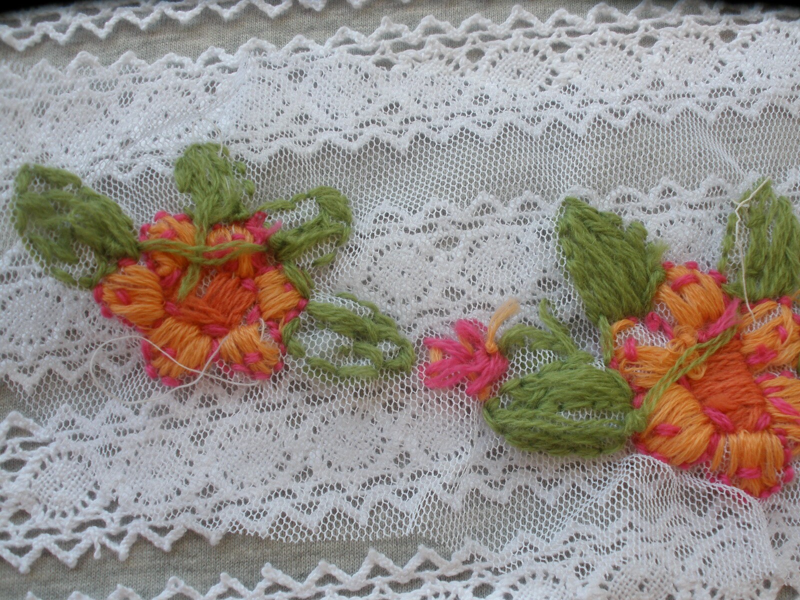 Embroidered Multi-color Yarn Flowers Applique on net 8.5 | Etsy