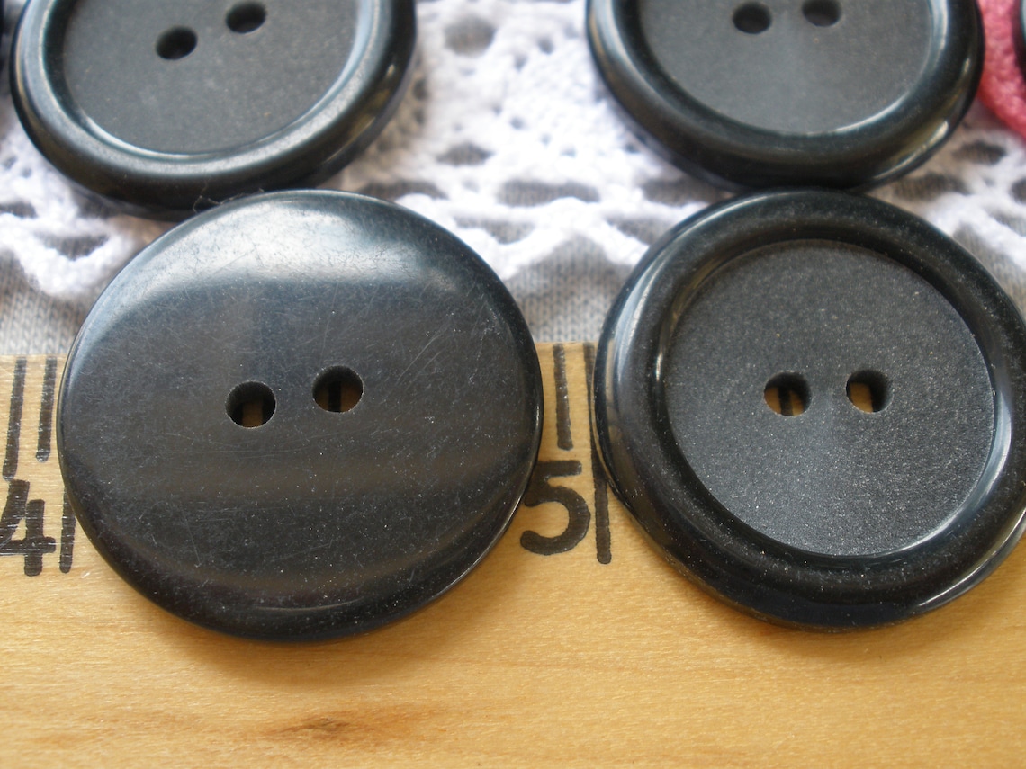 23MM Matte Black Buttons Textured Front With Shiny Rim 24 Plastic 7/8 ...