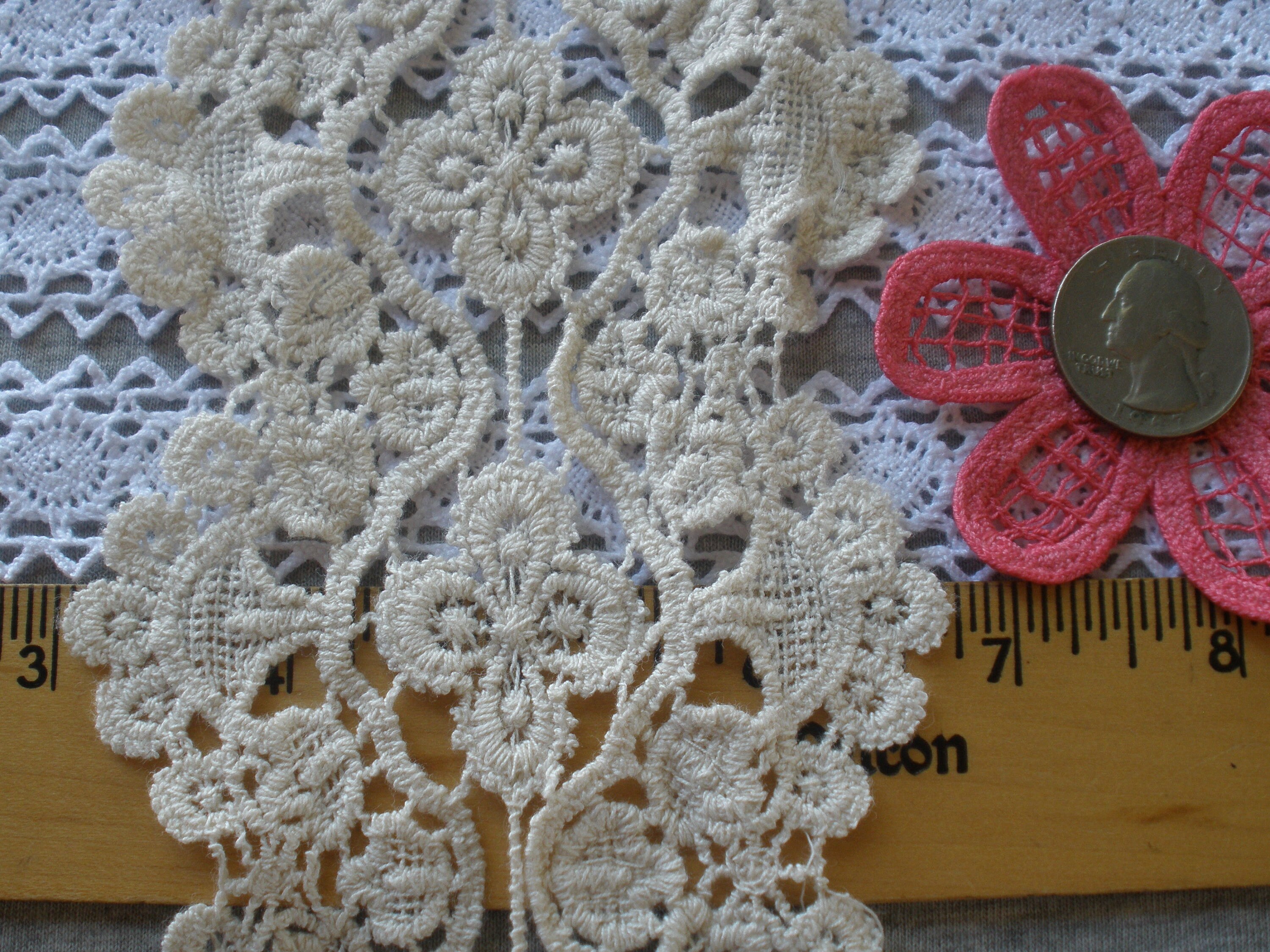 3.75 Ecru Tatted look Flower applique Lace Trim 9.5CM | Etsy