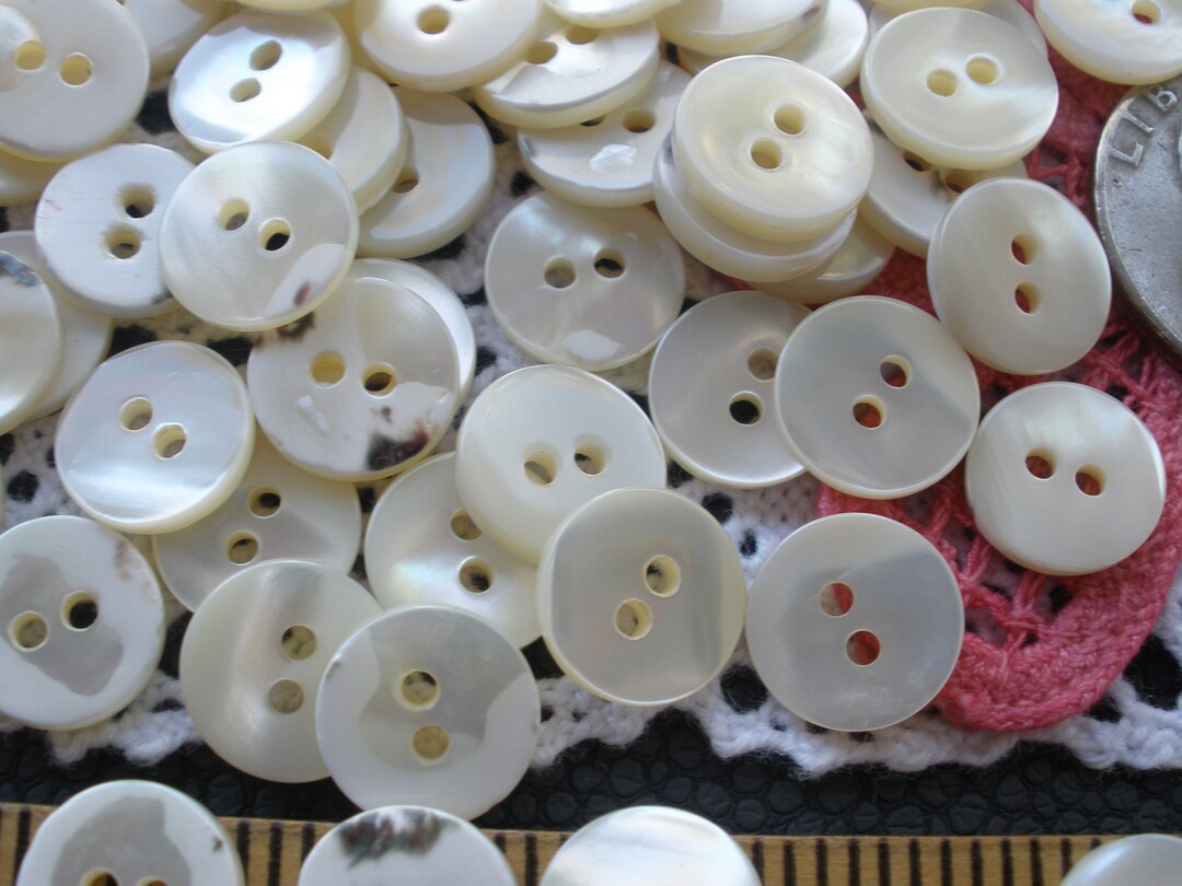 11MM Small Cream Tone Real Shell Buttons Size 18L 2 Hole Sew on MOP ...