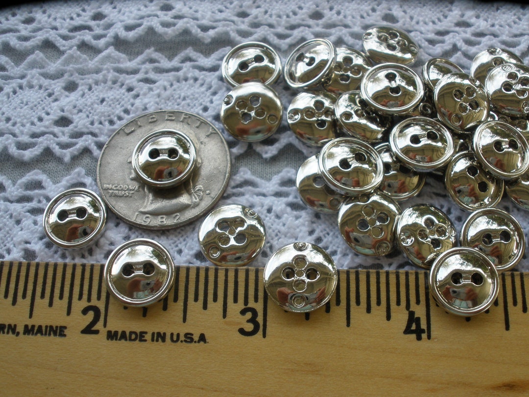 11MM Shiny Silver Buttons Metallic Plastic 2 Hole Sew on 18L 7/16 ...