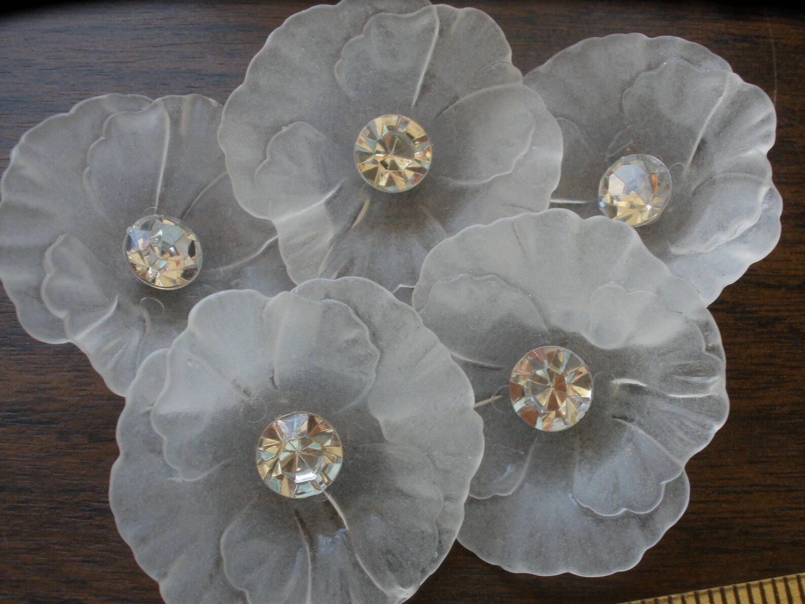 40MM Frosted Acrylic 3D Flower Buttons 10MM Rhinestone Center 1 5/8 ...