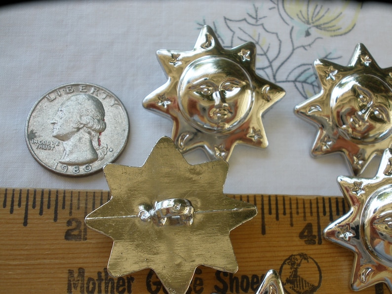 Celestial Sun Face Buttons Silver Color Metallic Plastic 35MM | Etsy