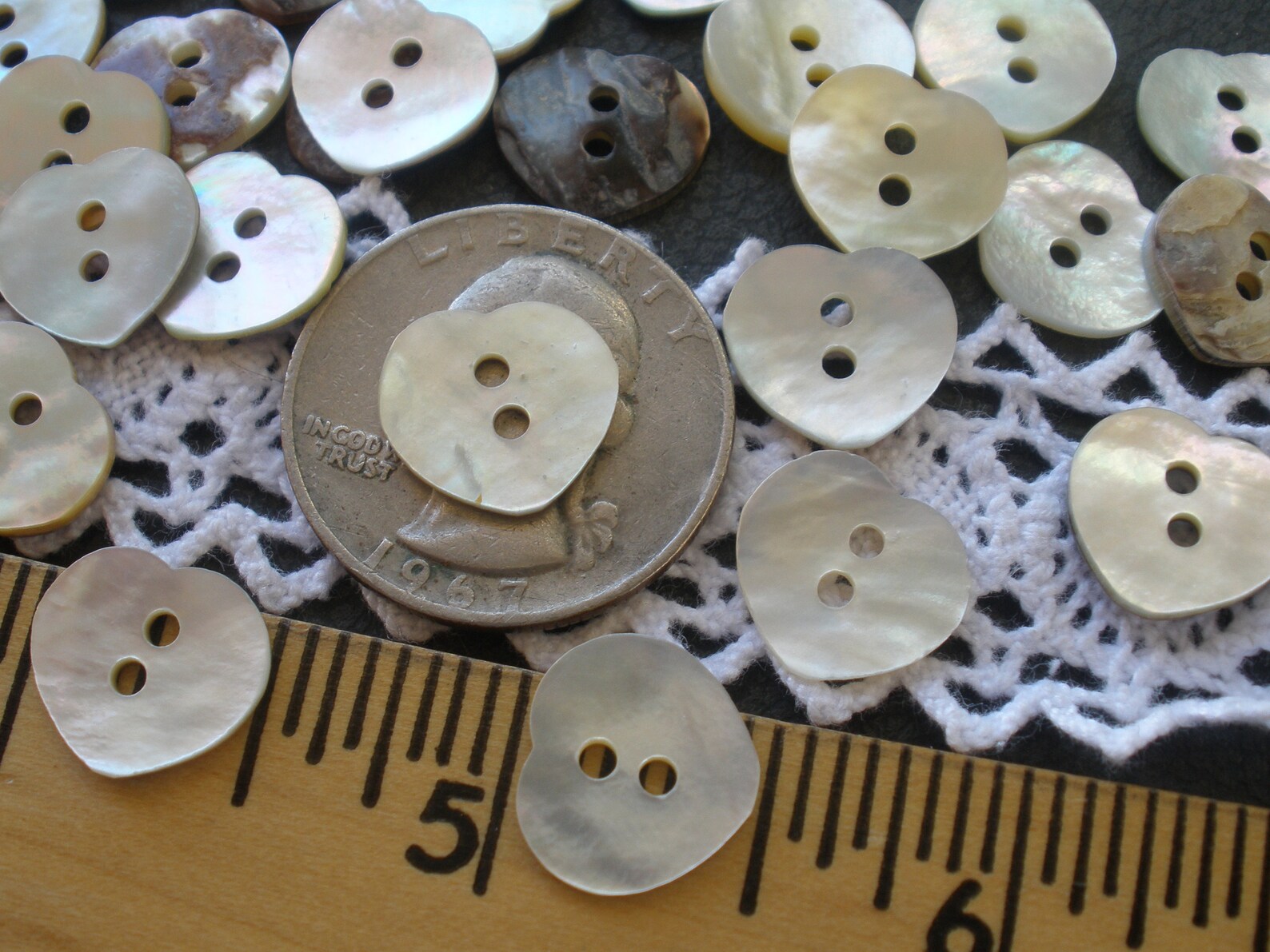 Heart Shape 13MM MOP Shell Buttons Natural Pearly 1/2" Size 20L ...