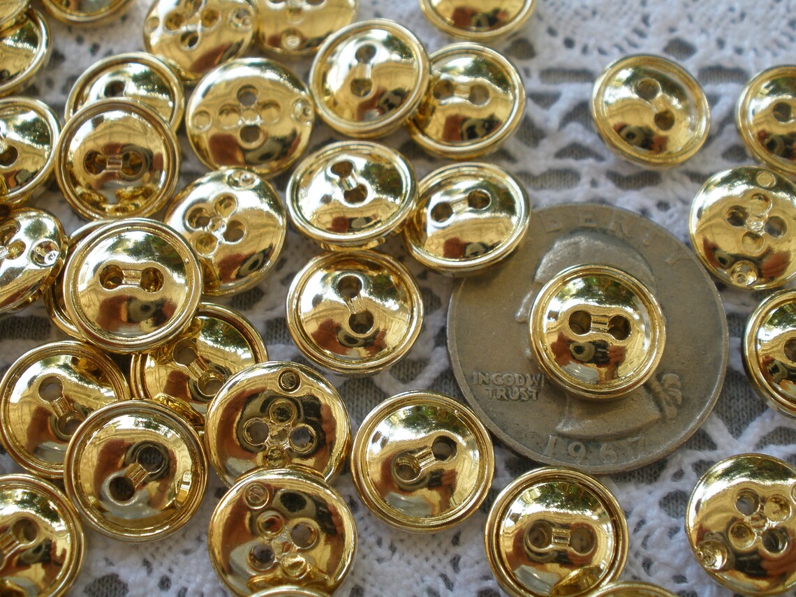 11MM Shiny Gold Buttons Metallic Plastic 2 Hole Sew on 18L 7/16 ...