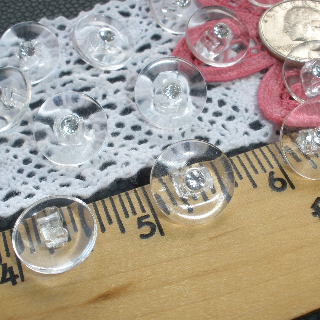 15MM Clear Shank Buttons With Center Rhinestone Plastic 24L 5/8" Lucite ...