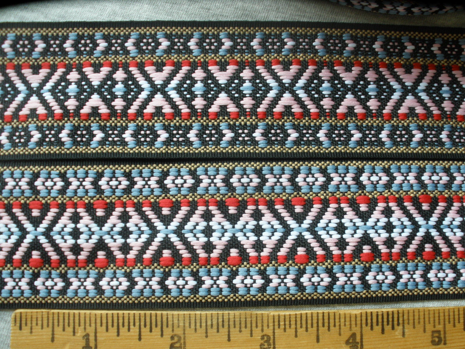 45MM Tribal Reversible Ribbon 1.75" Pink Red White Gray on Black ...