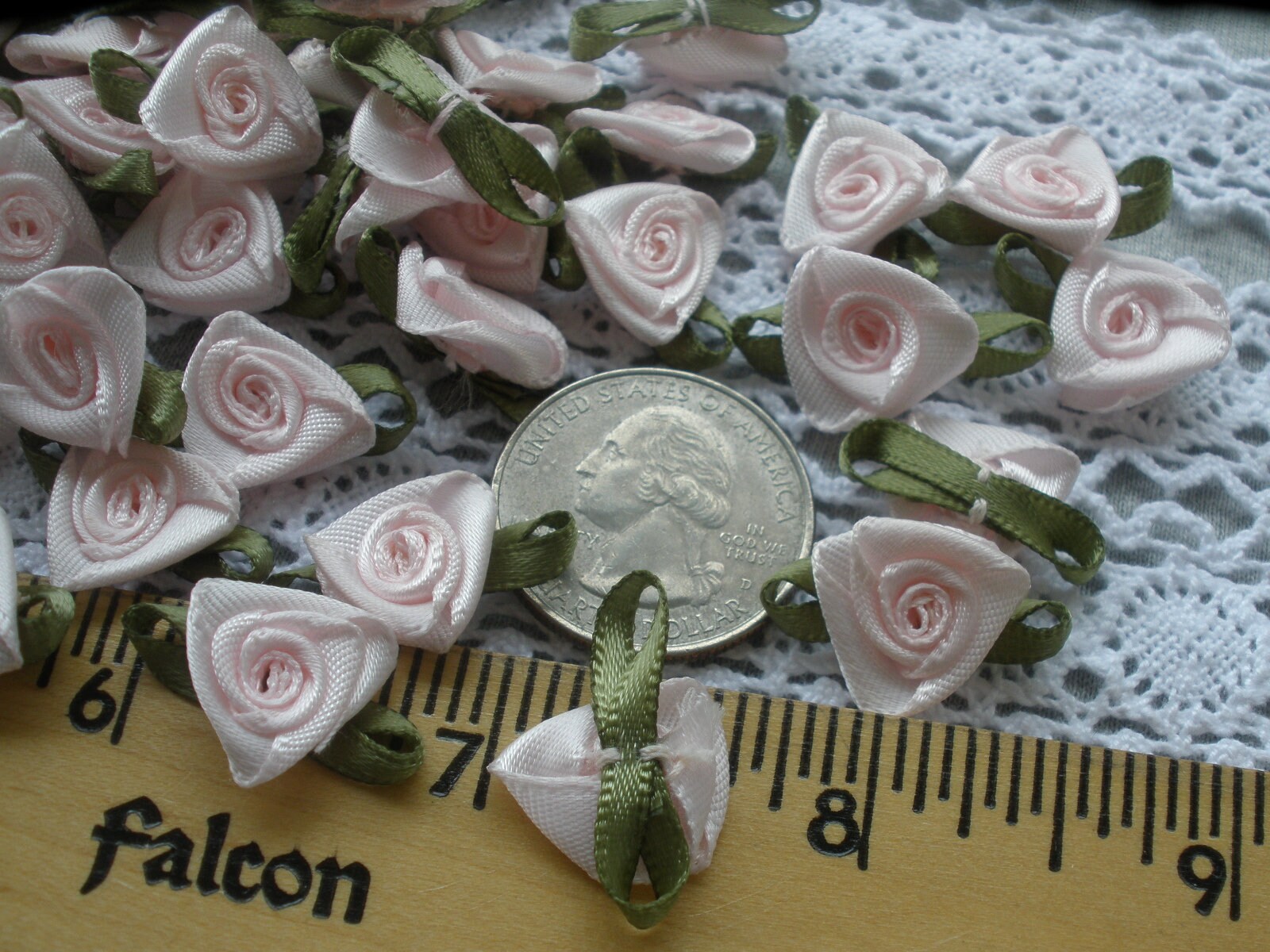 Tiny Light Blush Pink Satin Ribbonwork Flowers Rosettes Hand | Etsy