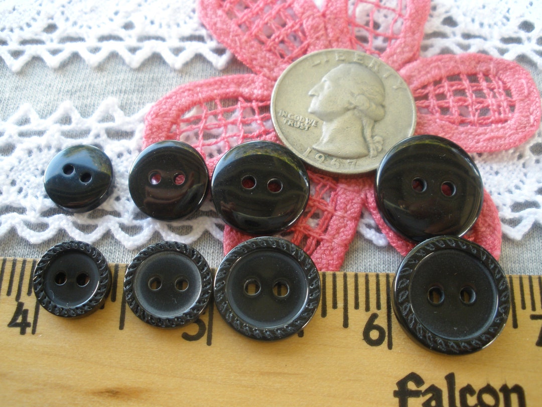 48 Black Textured Rim 2-hole Plastic Buttons Choose 18L 20L 24L or 28L ...