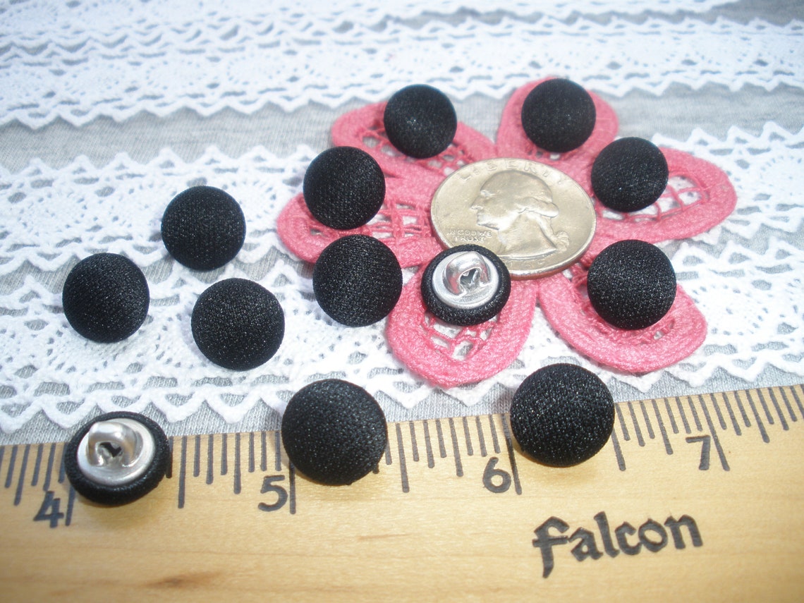 11MM Tuxedo Buttons Black Knit Fabric Cover Buttons 9 Each 7/16" Cloth ...