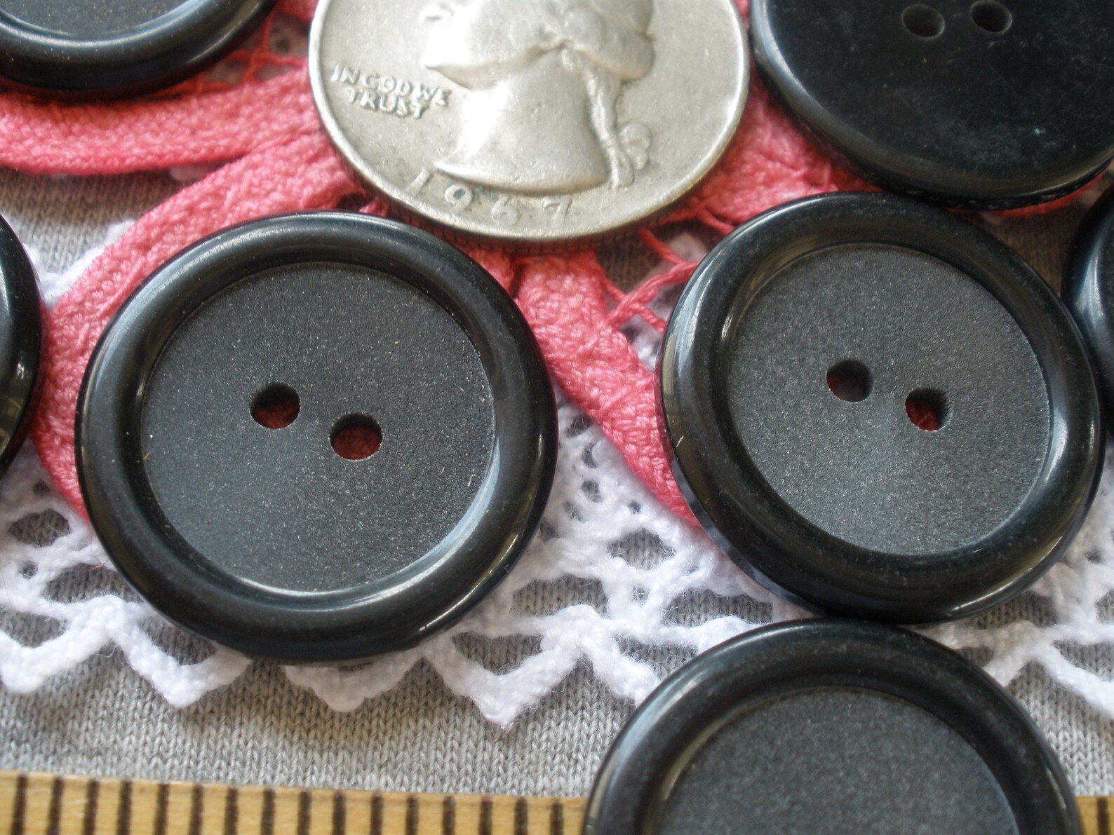 23MM Matte Black Buttons Textured Front With Shiny Rim 24 Plastic 7/8 ...