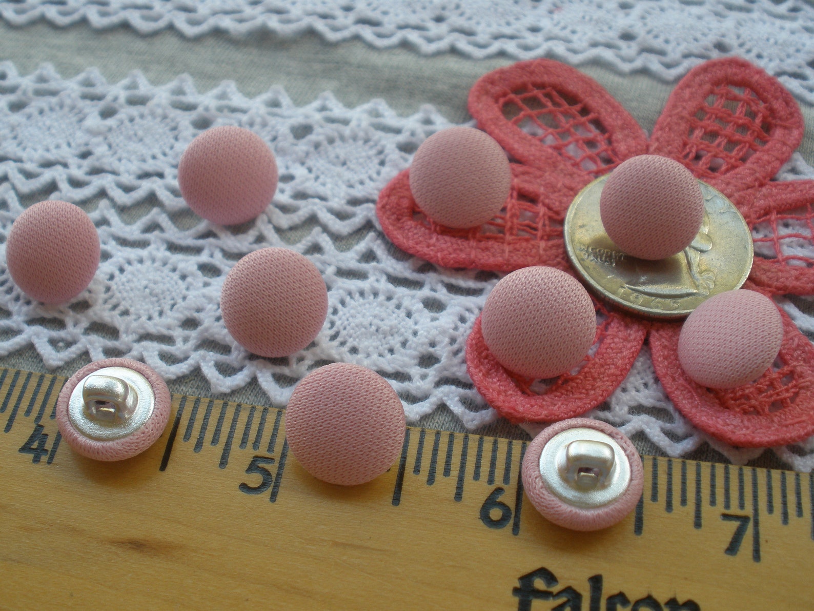 13MM Pink Fabric Cover Buttons 10 Each 1/2" Cloth Covered Metal Shank ...