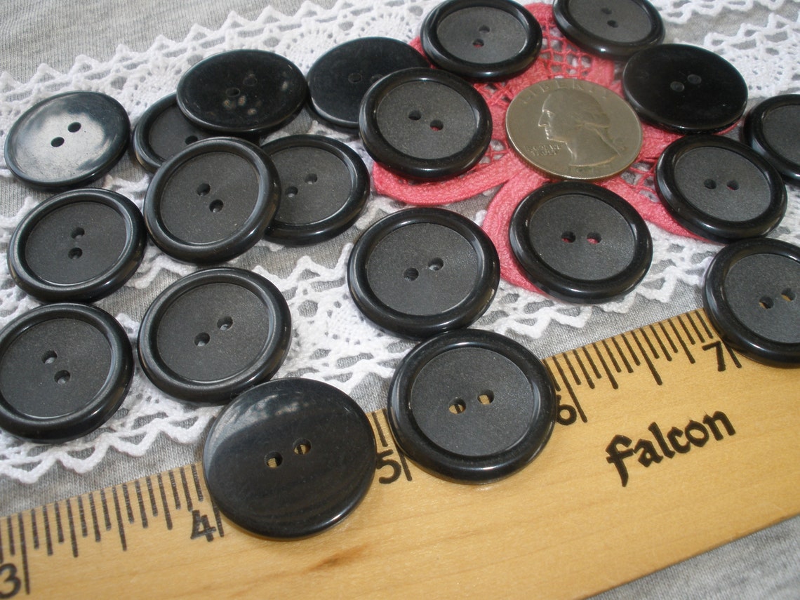 23MM Matte Black Buttons Textured Front With Shiny Rim 24 Plastic 7/8 ...