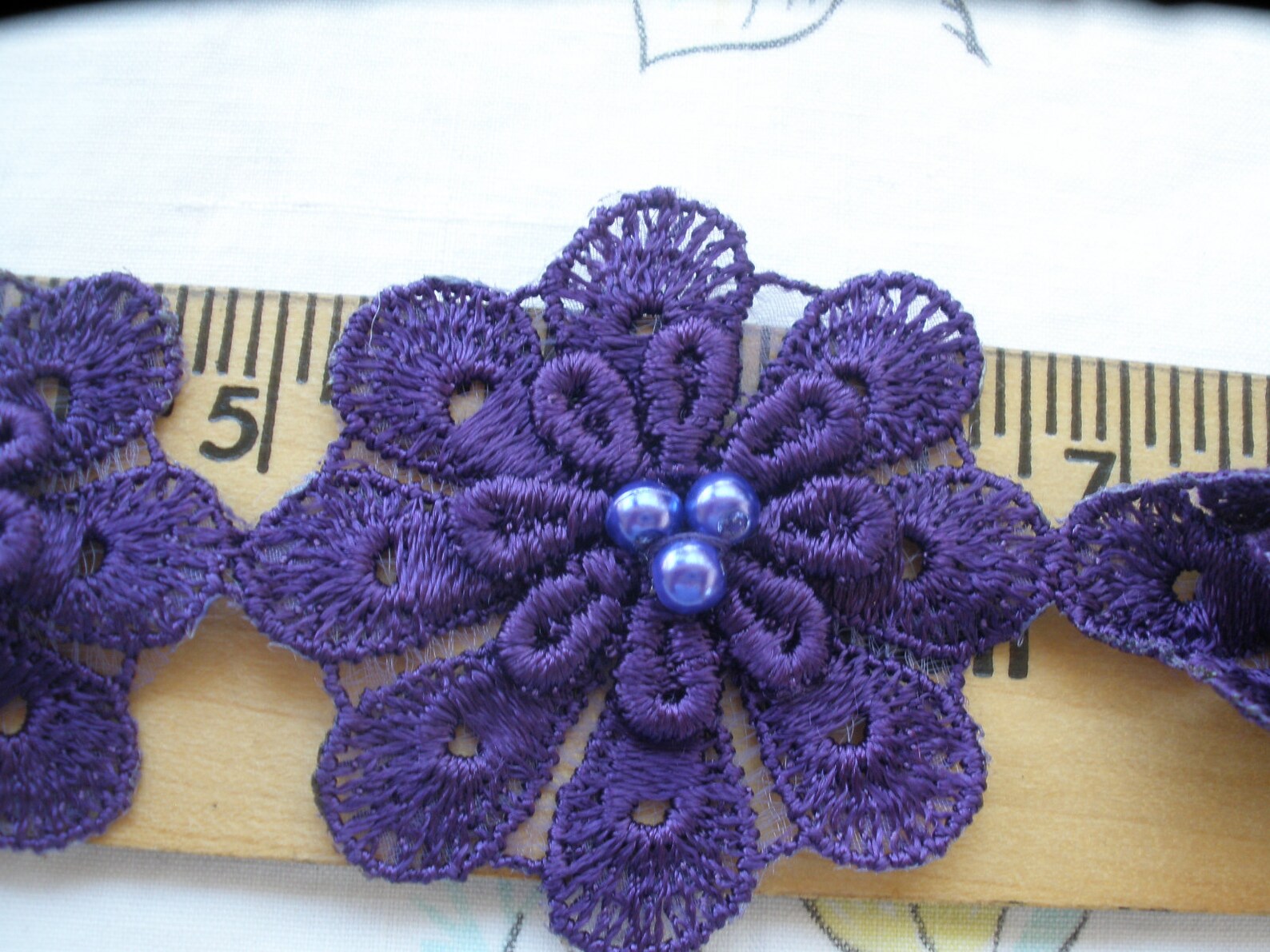 Layered Dark Purple Beaded Flower Daisy Chain Applique Lace Trim 1.75 ...