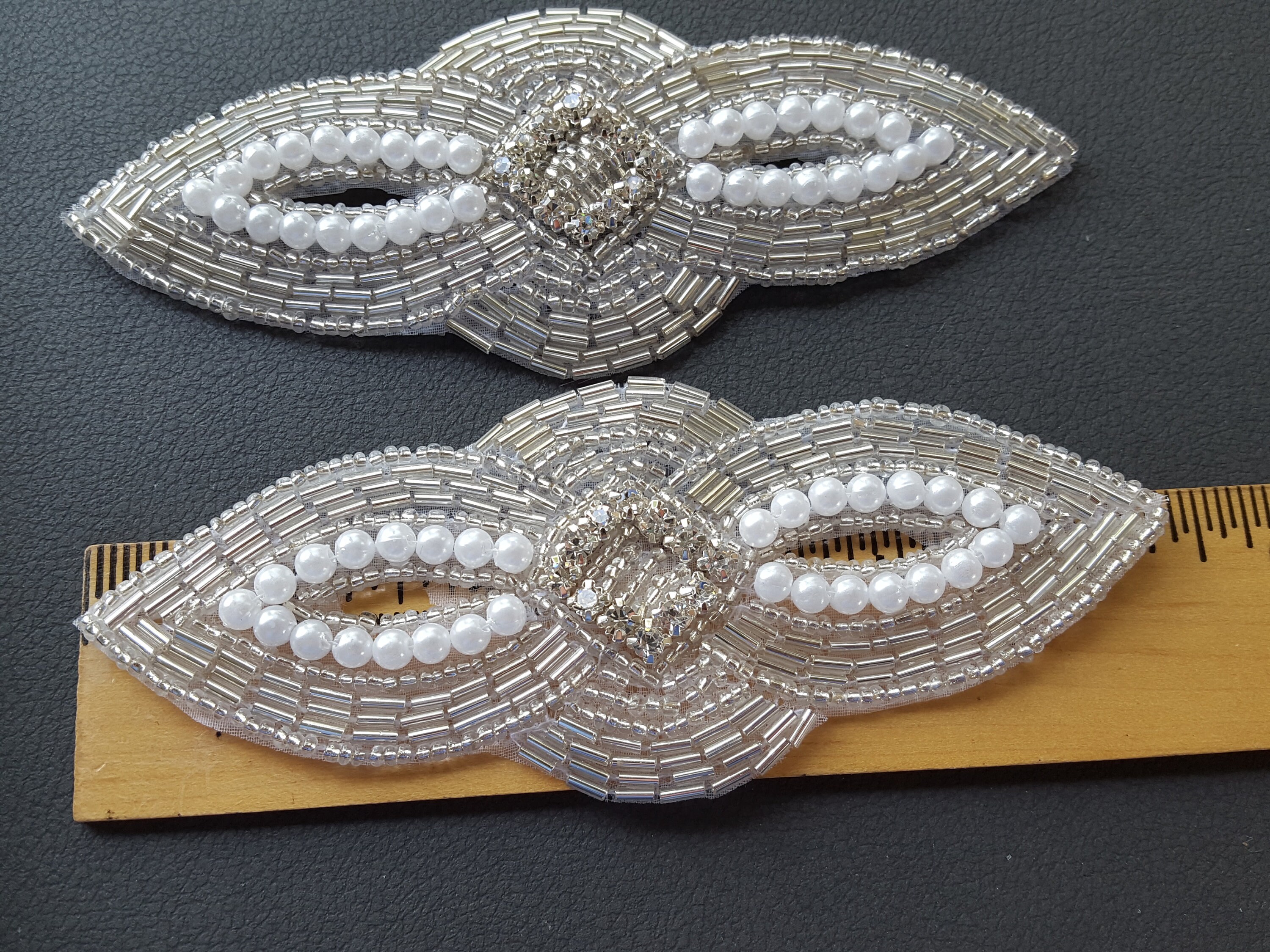 Beaded Applique Embellishments Clear Rhinestone & Faux Pearl Costume ...