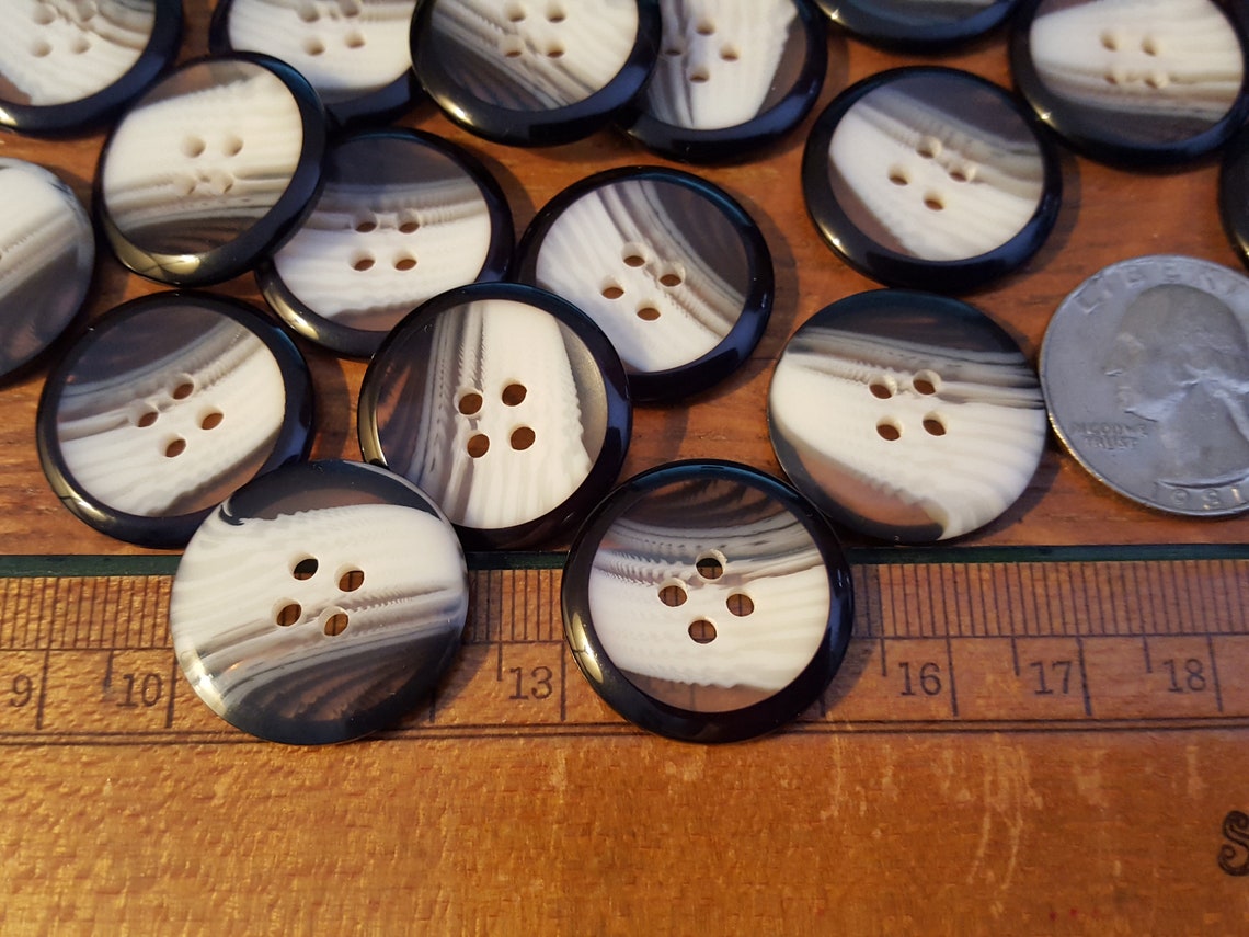 23MM Black White & Clear Horn Effect Plastic Buttons 36 Pieces Shiny ...