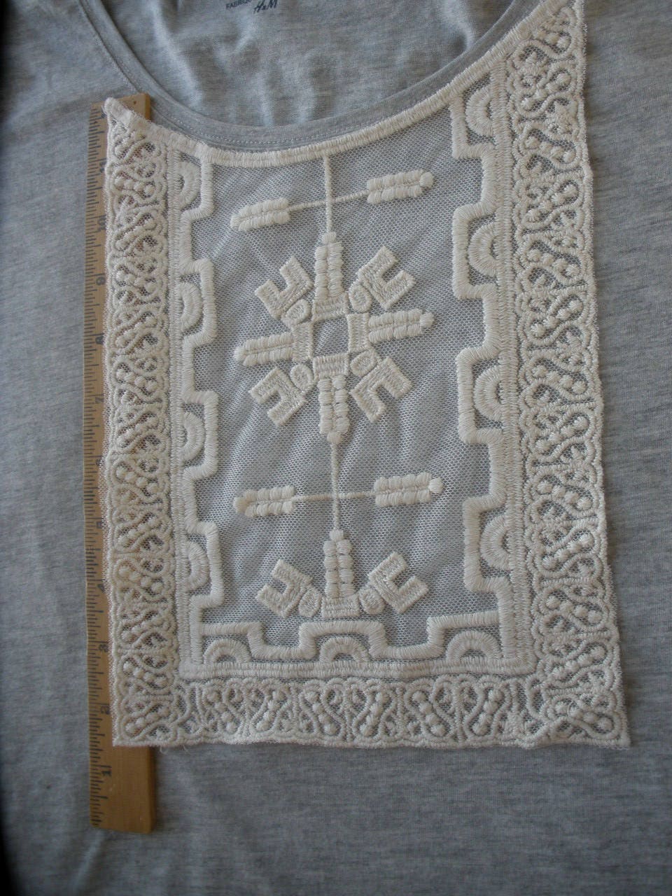 Boho Embroidered Neckline Applique cream on net Embellish | Etsy