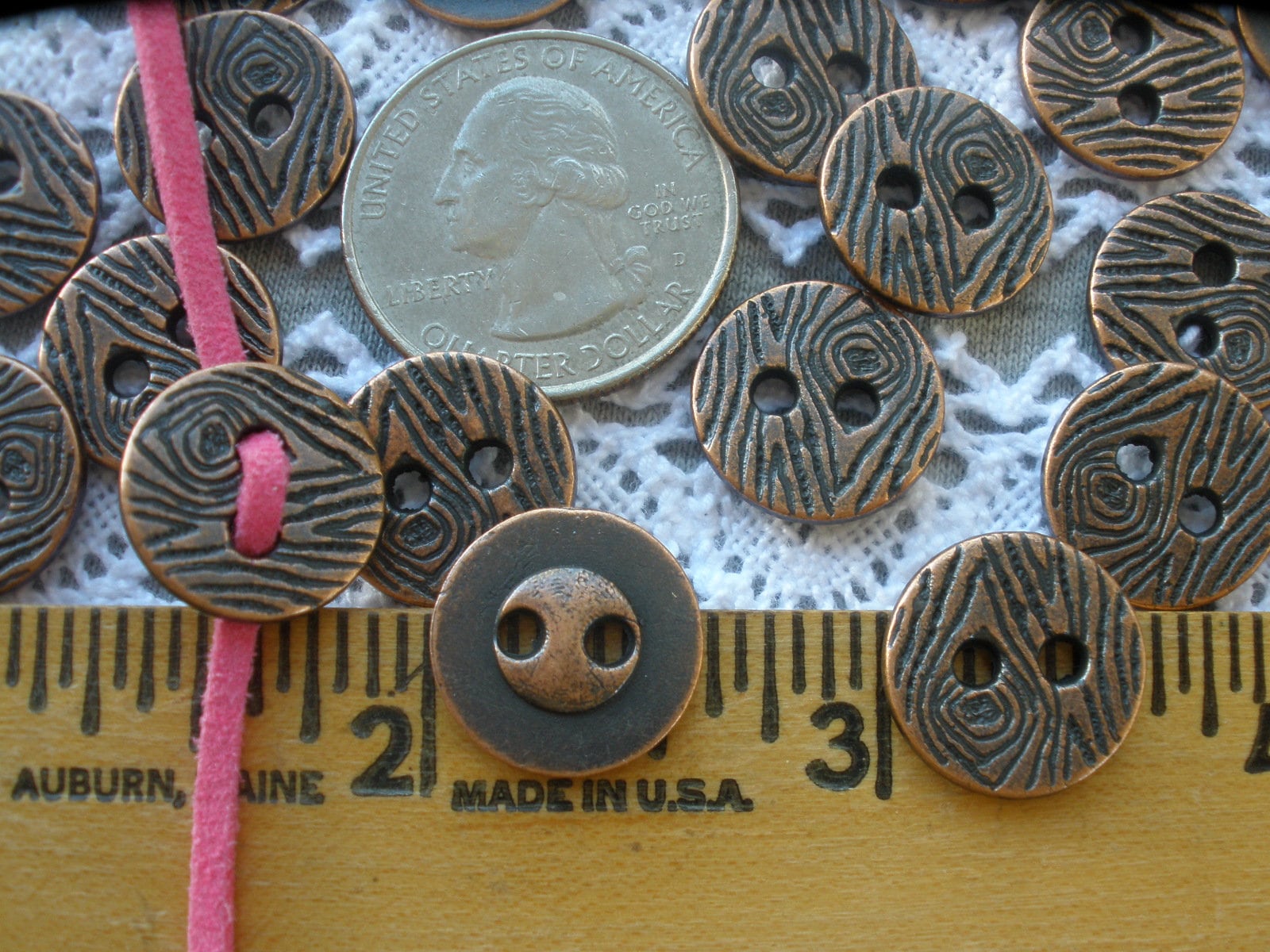 Stamped Wood Pattern Metal Buttons 15MM 24L 5/8" Antique Copper Color ...