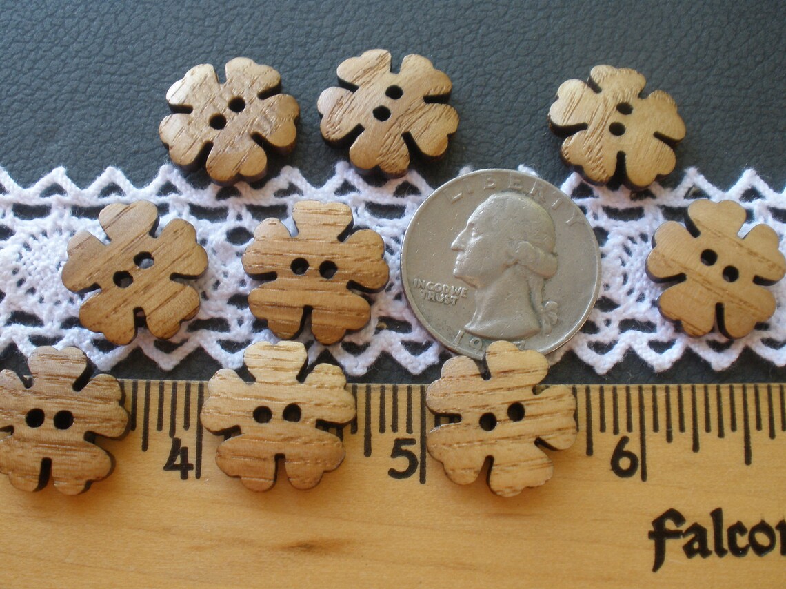 Carved Flower Shape Wood Buttons 2 Hole Sew-on 12 Pieces 28L 11/16 Inch ...