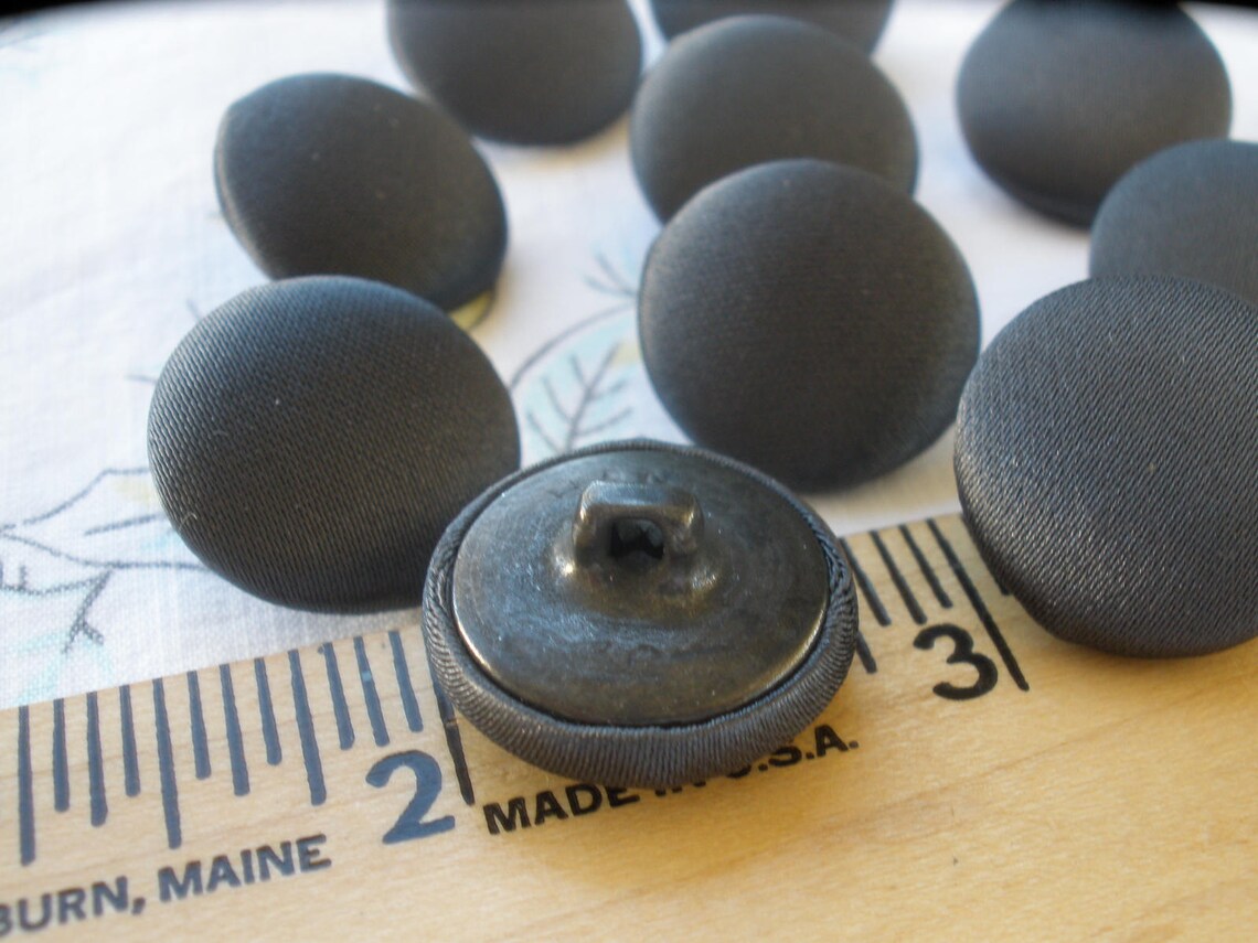 Tuxedo Buttons Gray Satin Fabric Cover Buttons 3/4" Cloth Covered Metal ...