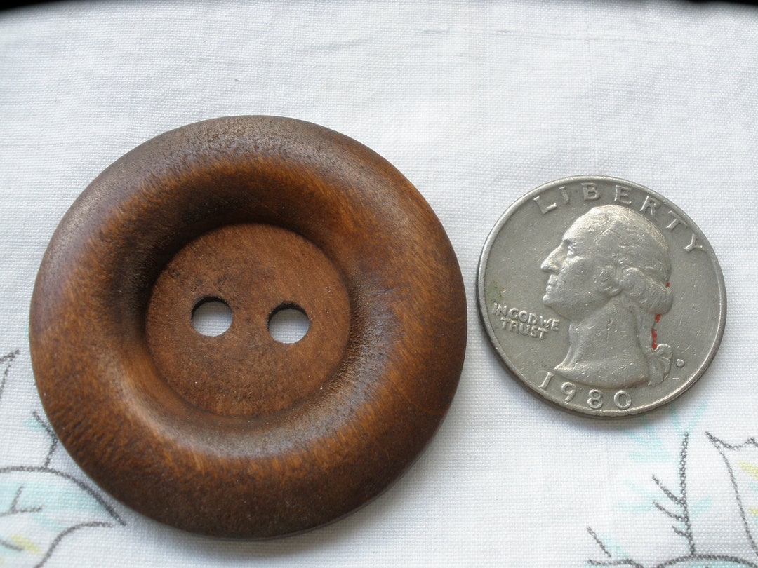 4CM Wood Coat Buttons Extra Large 40MM Medium Stain Wide Rounded Rim 2 ...