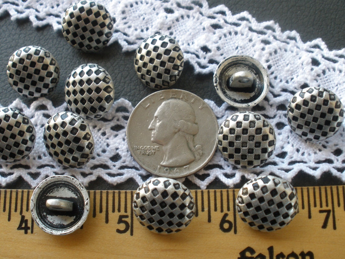 15MM Black & matte Silver checkerboard pattern metal shank | Etsy