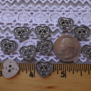 15MM Vintage Heart Buttons Silver Black Size 24L 5/8" Matte Antique ...