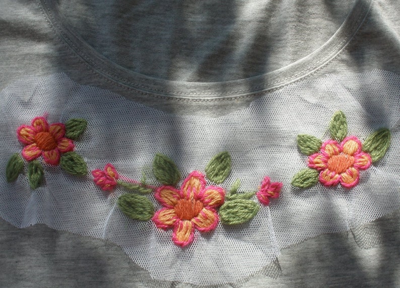 Embroidered Multi-color Yarn Flowers Applique on Net 8.5 | Etsy