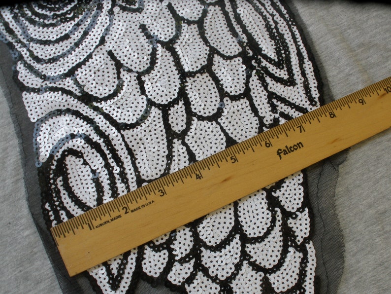 Large Black & White Sequin Owl Applique on black Tulle | Etsy
