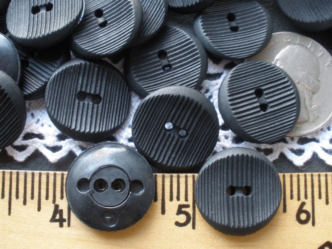 17MM Textured Matte Black Plastic Buttons 36 Each Vintage 28L 11/16" 2 ...