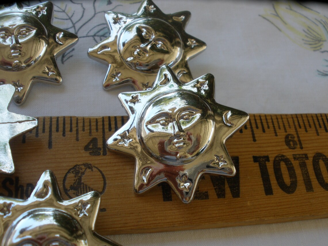 Celestial Sun Face Buttons Silver Color Metallic Plastic 35MM | Etsy