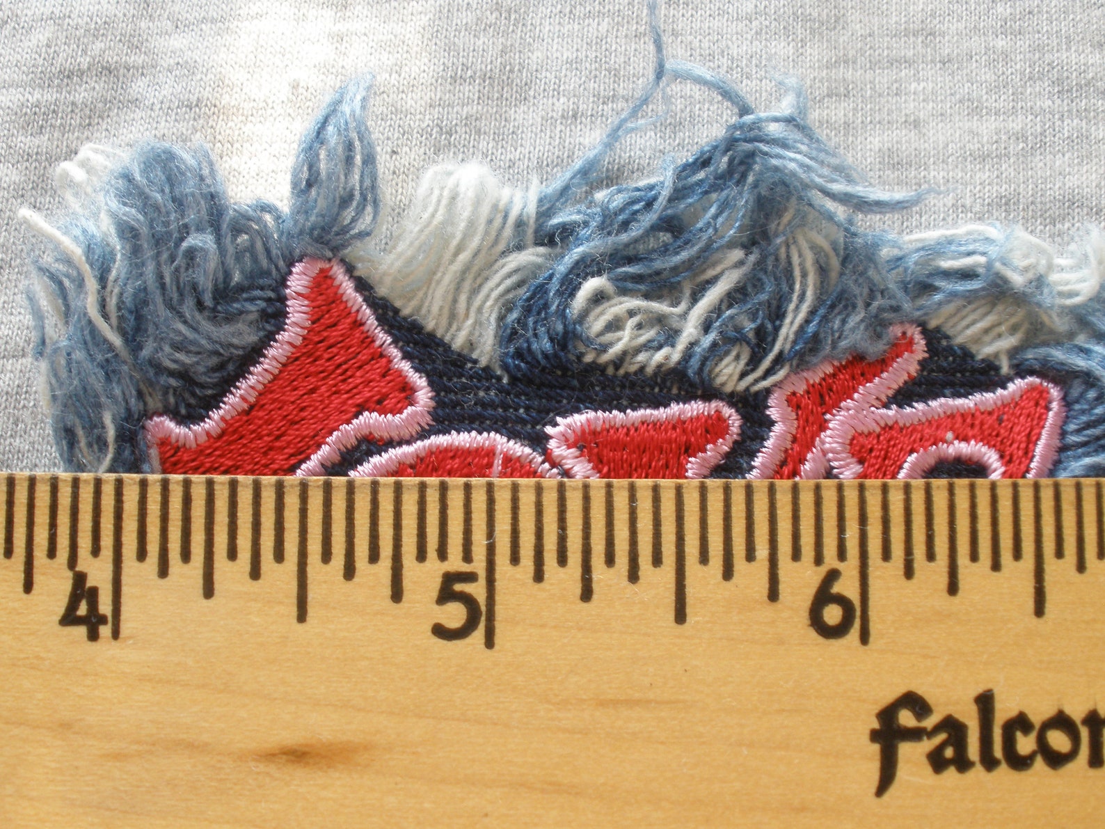 Indigo Denim Love Patches Embroidered Pink & Red Thread Shabby Frayed ...