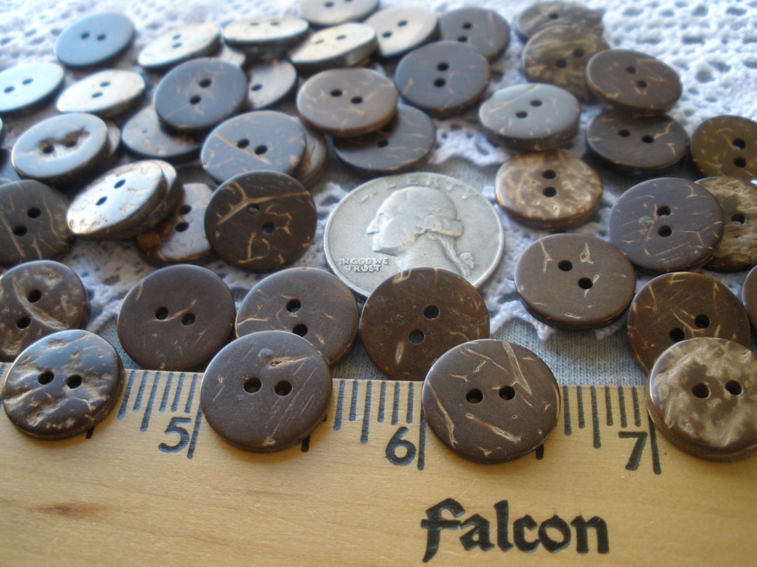 15MM Dark Brown Flat Coconut Shell Buttons 24L Knit Crochet Embellish ...