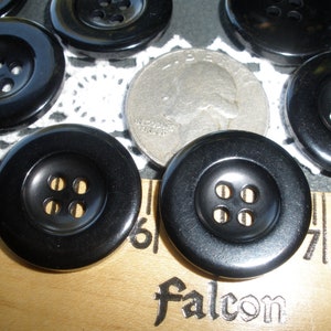 23MM Basic Black 4-hole Buttons 24 Each Plastic Wide Rim 36L 7/8" Coat ...