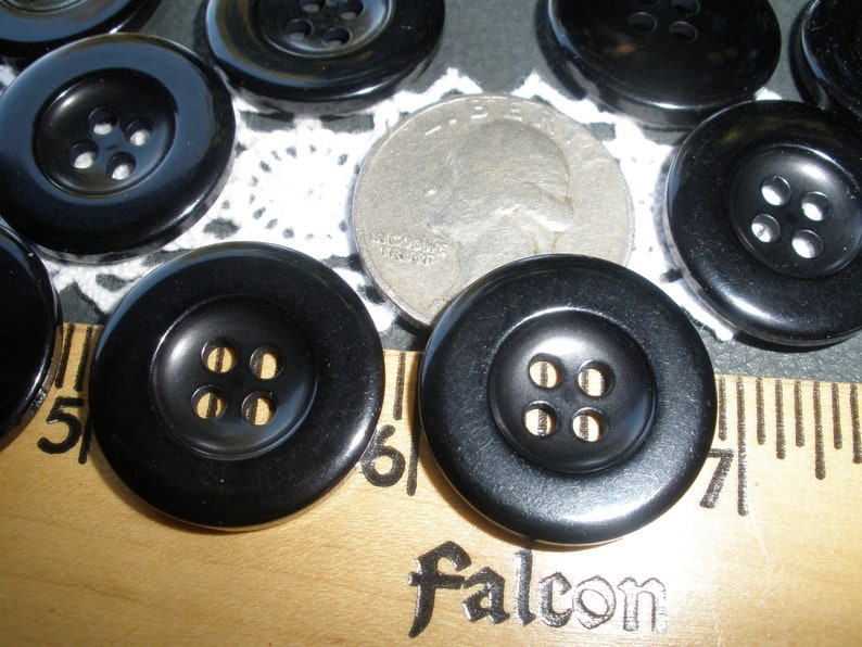 23MM Basic Black 4-hole Buttons 24 Each Plastic Wide Rim 36L 7/8" Coat ...