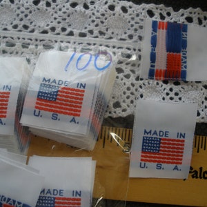 100 MADE IN U.S.A. Tags American Flag Labels 28MM X 37MM Woven Garment ...